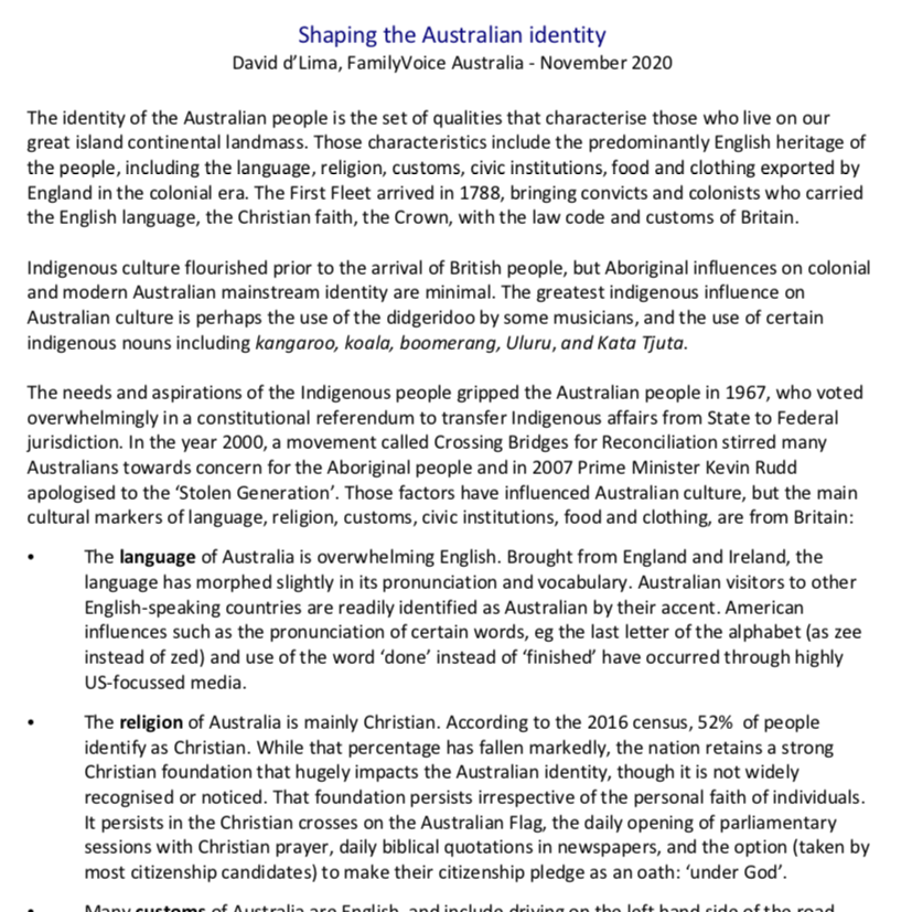 Shaping the Australian identity - FamilyVoice Australia - Library ...