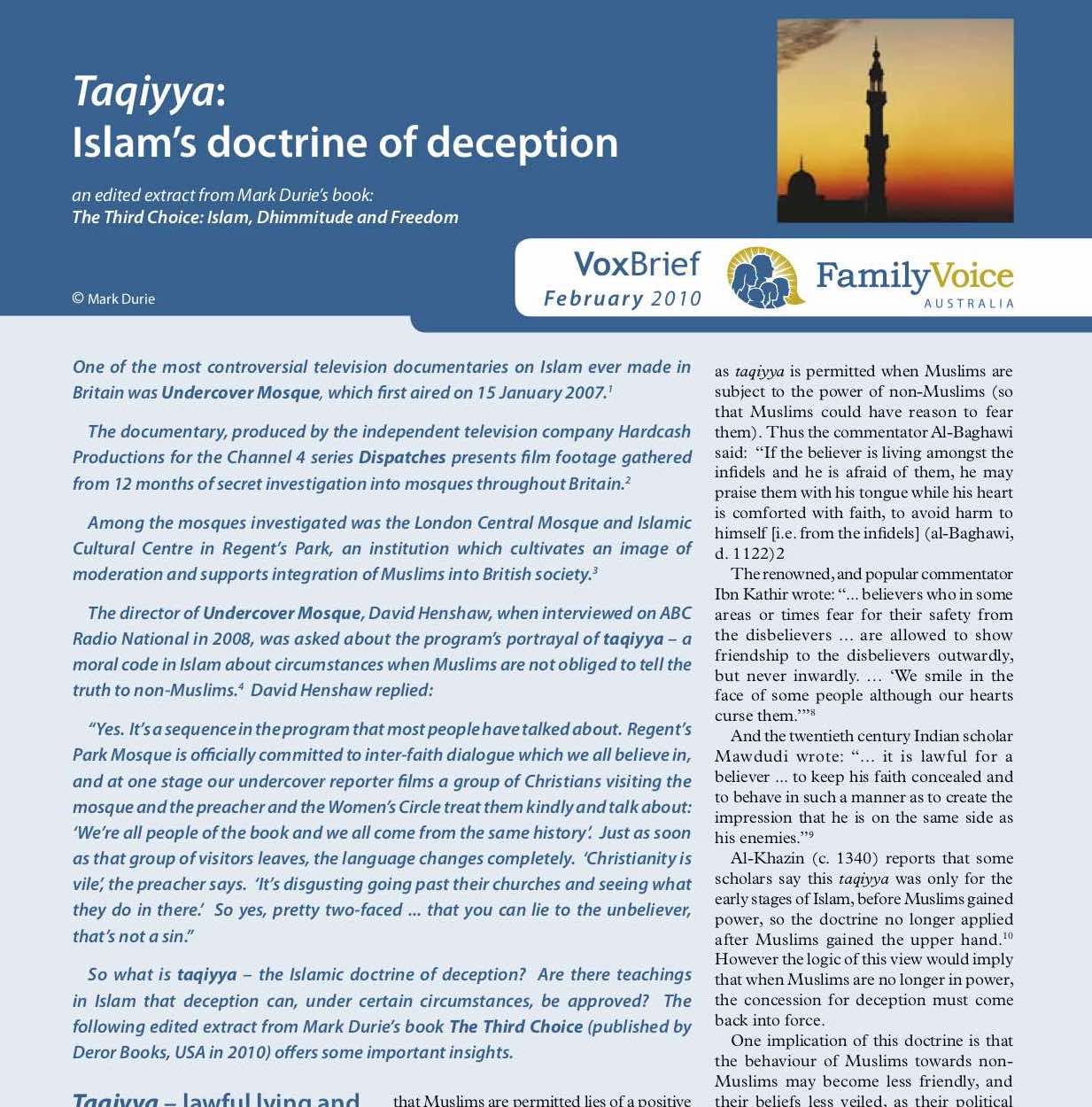VoxBrief - February 2010 - Taqiyya: Islam's Doctrine Of Deception ...